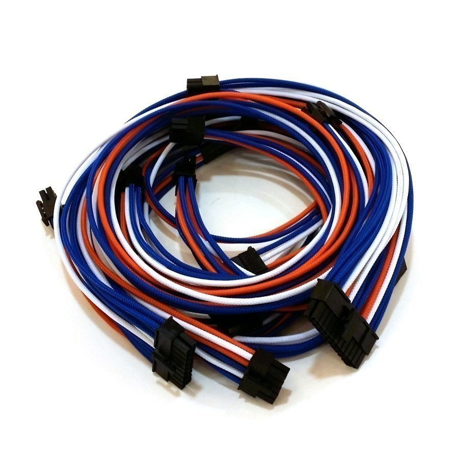 Single Sleeved Modular Cable Set Blue White Orange for Seasonic - MODDIY